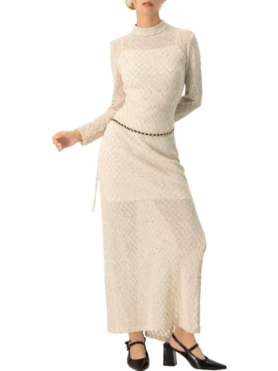 IVONNE High Neck Knitted Long Dress - Natural