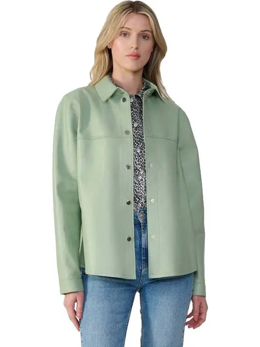 FURNIQ UK Frankie Leather Shirt Jacket - Light Green
