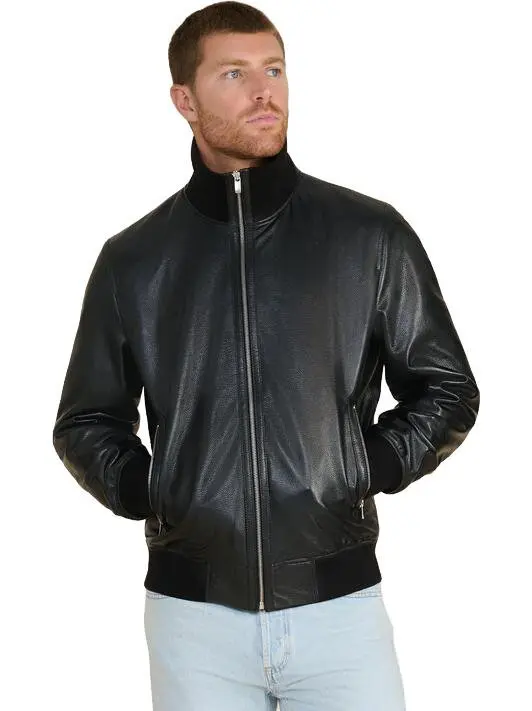 FURNIQ UK Arthur Leather Bomber Jacket - Black