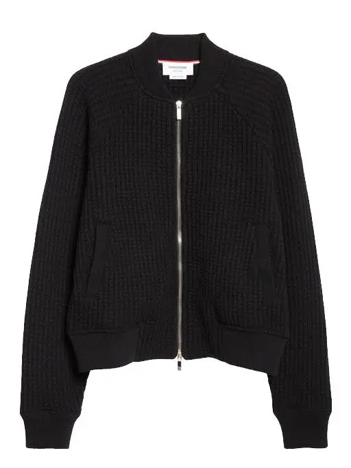 Thom Browne Raglan Wool Bomber Cardigan - Black