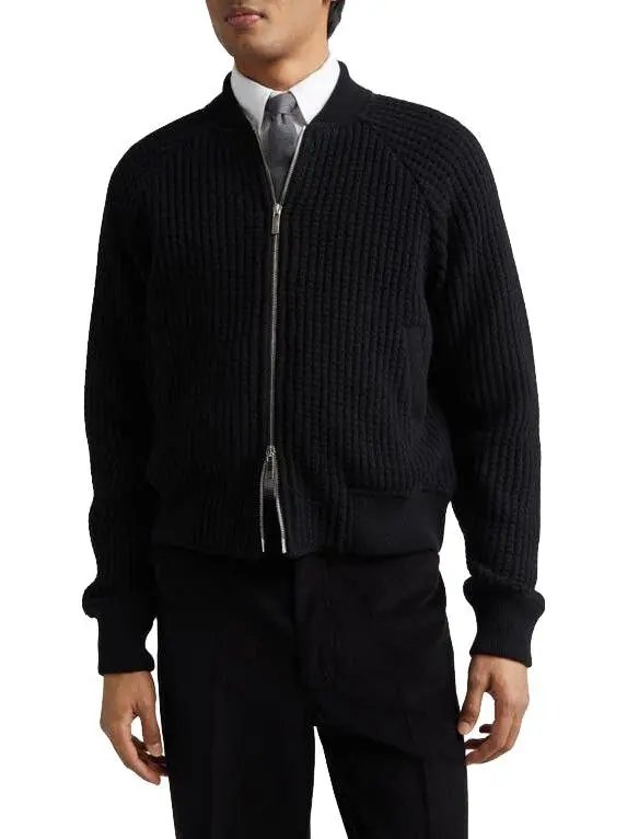 Thom Browne Raglan Wool Bomber Cardigan - Black