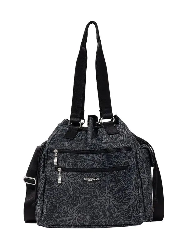 BAGGALLINI Drawstring Crossbody Bucket Bag - Midnight Blossom Print