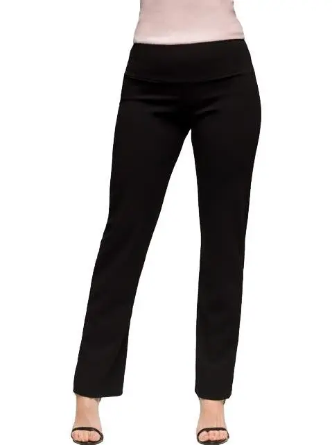 24SEVEN COMFORT APPAREL Petite High-waisted Straight Leg Pants - Black
