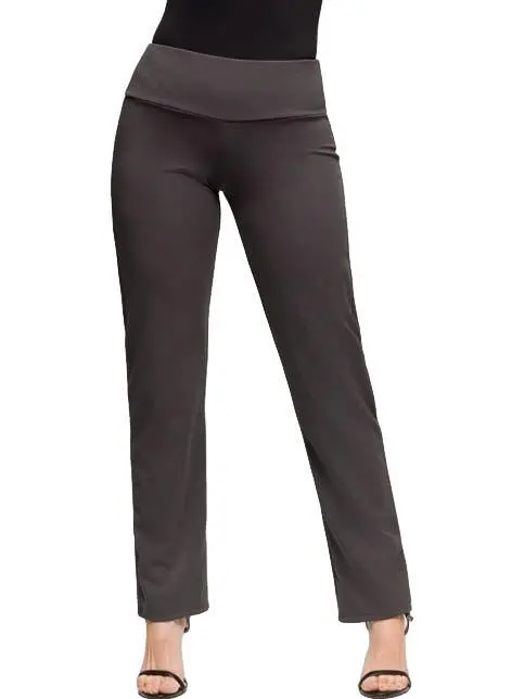 24SEVEN COMFORT APPAREL Petite High-waisted Straight Leg Pants - Charcoal