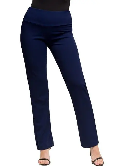 24SEVEN COMFORT APPAREL Petite High-waisted Straight Leg Pants - Navy