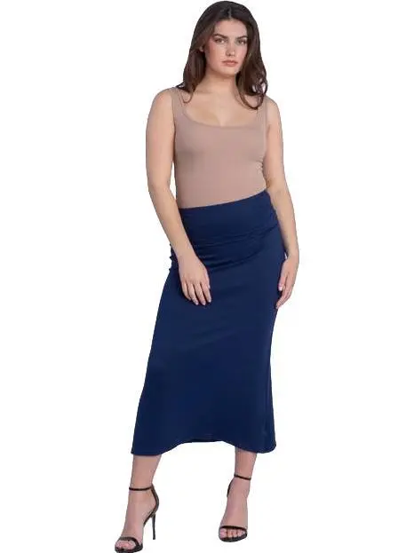 24SEVEN COMFORT APPAREL Petite Foldover Maxi Skirt - Navy