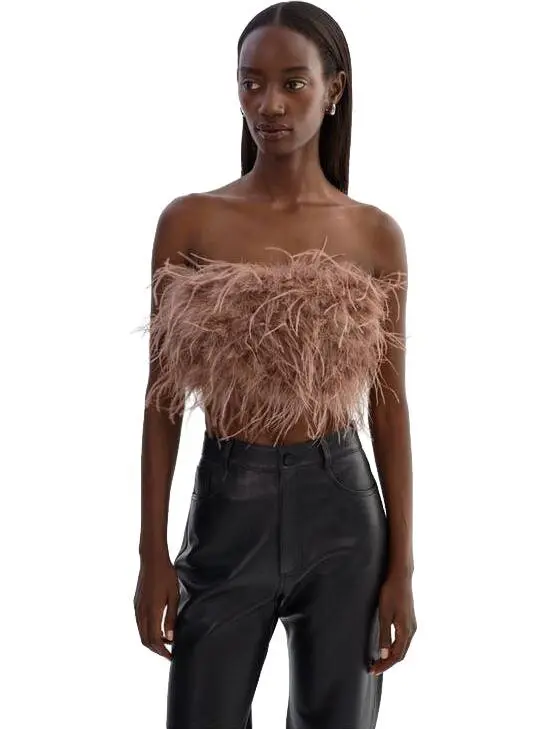 LAMARQUE Zaina Feather Bustier - Mink Brown