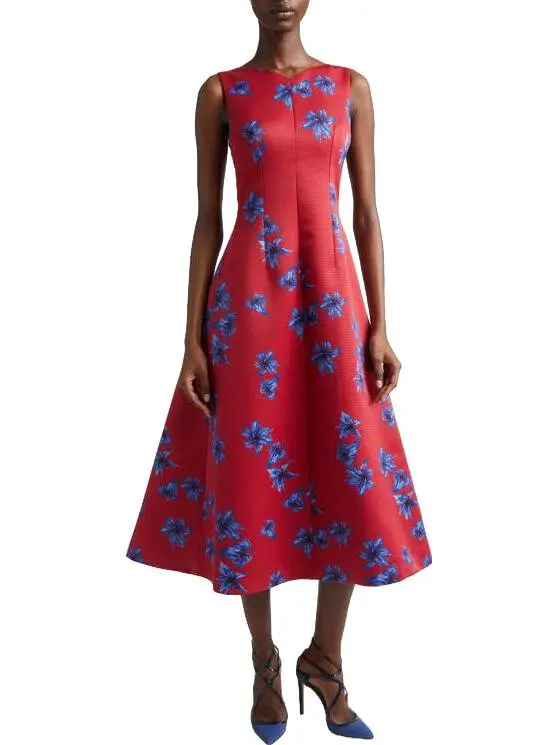EMILIA WICKSTEAD Octavie Festive Lilies Faille Midi Dress - Festive Lillies - Red Blue