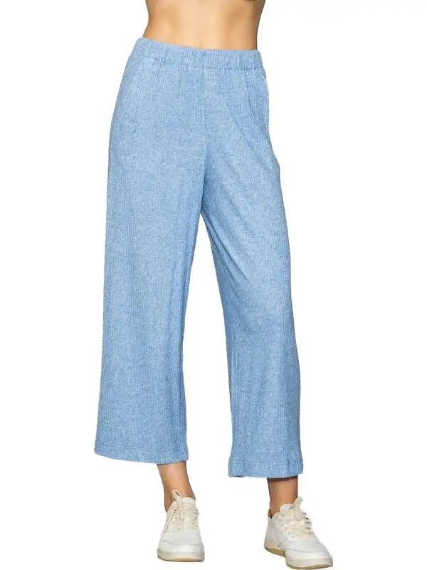 MELLODAY Rib Crop Wide Leg Pants - Heather Blue