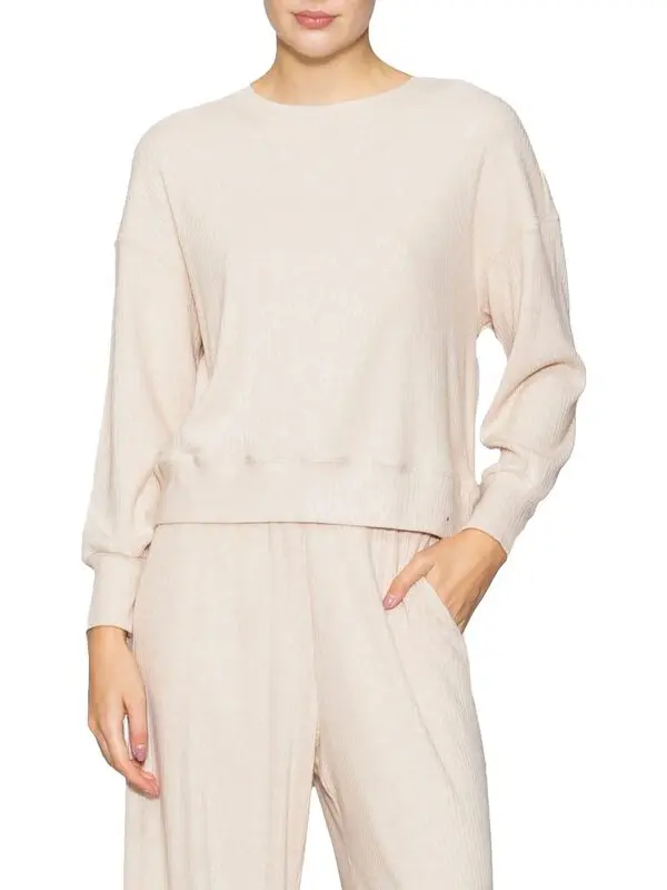 MELLODAY Relaxed Rib Top - Heather Taupe