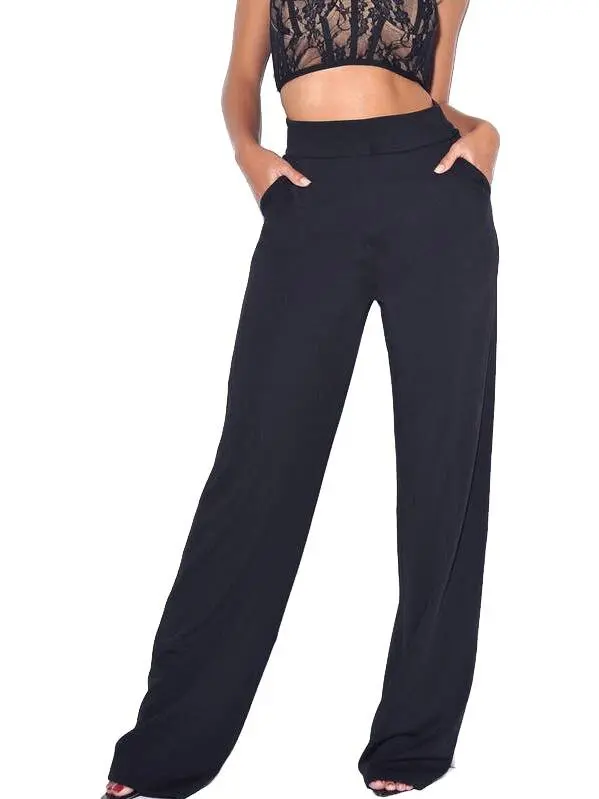 MISS CIRCLE NEW YORK Stretch Crepe Wide Leg Trousers - Black