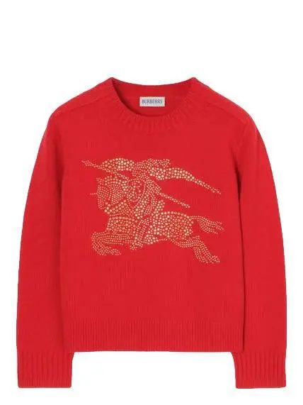 Burberry Rhinestone Embellished Wool Sweater - Crayon Red