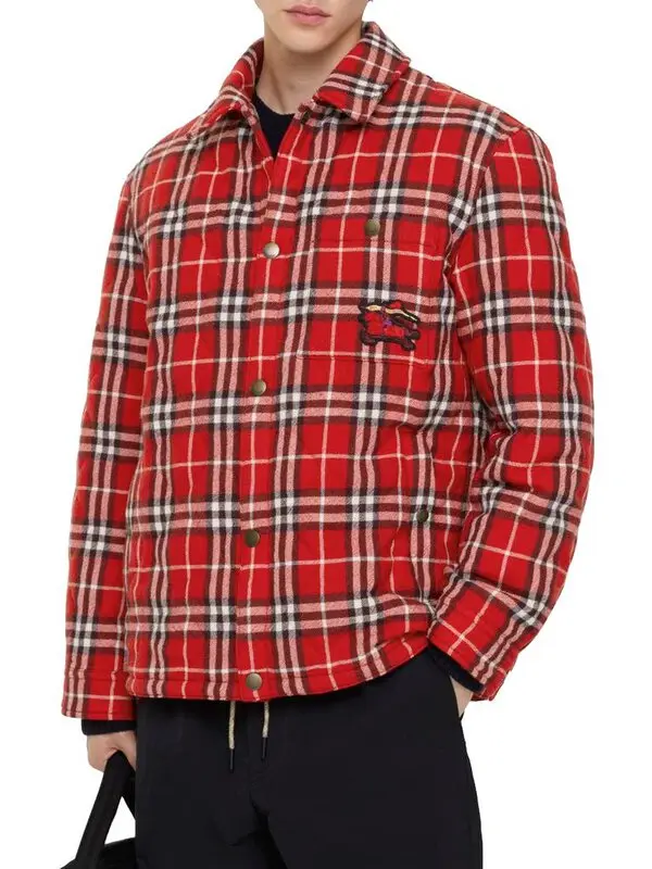 Burberry Check Quilted Wool Flannel Jacket - Crayon Red