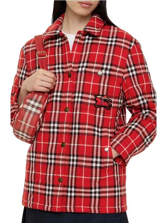 Burberry Check Wool Overshirt - Crayon Red