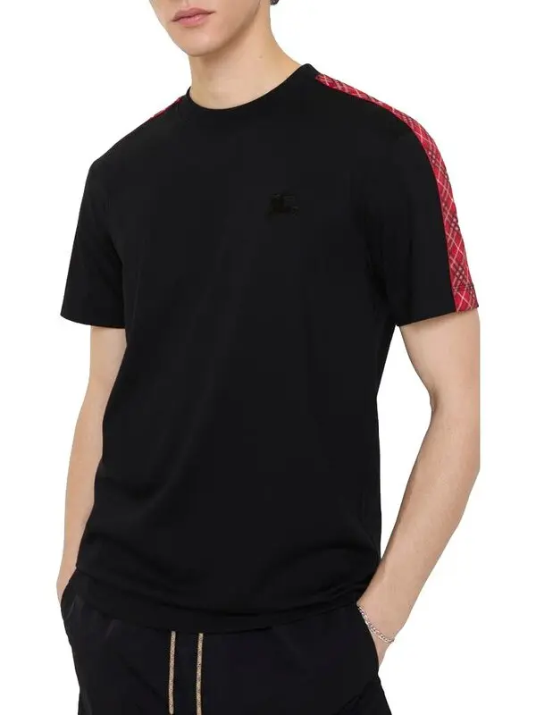 Burberry Check Trim Cotton T-shirt - Black