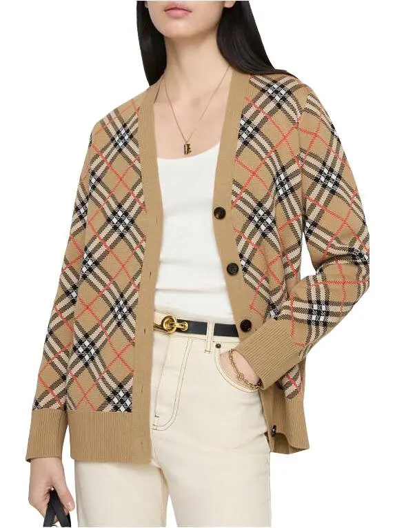 Burberry Check Cotton Wool Cardigan - Sand Beige