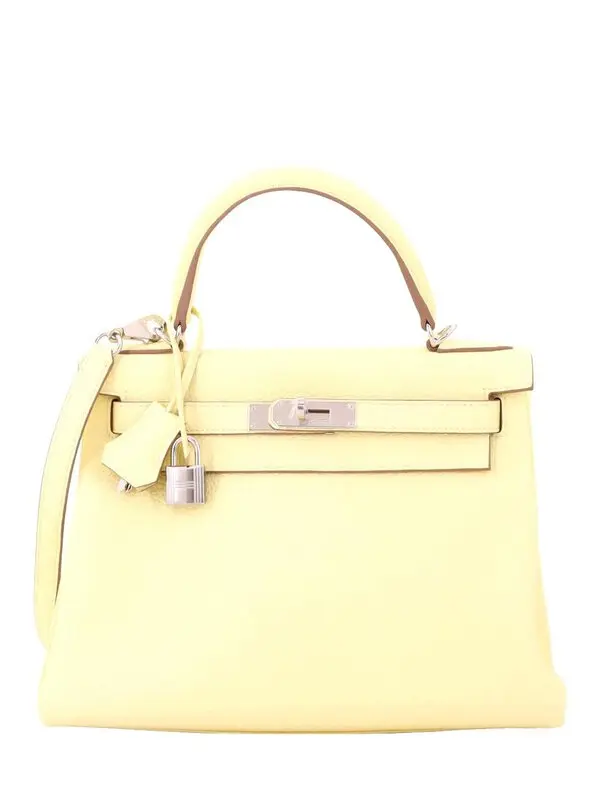 Hermès Kelly Handbag Clemence With Palladium Hardware 28 - Yellow