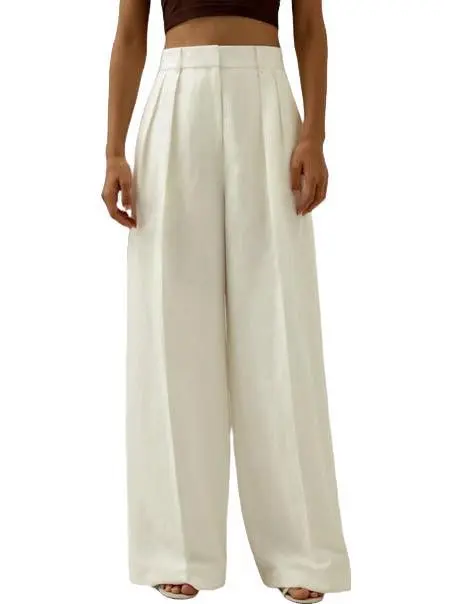Lilysilk Silk-linen Blend Wide Leg Trousers - Natural White