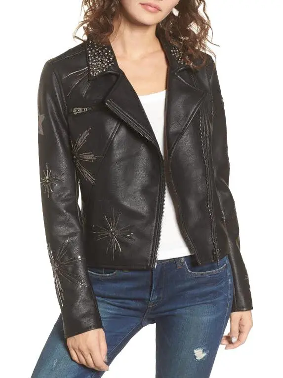 Blanknyc Embellished Faux Leather Moto Jacket - Star Struck