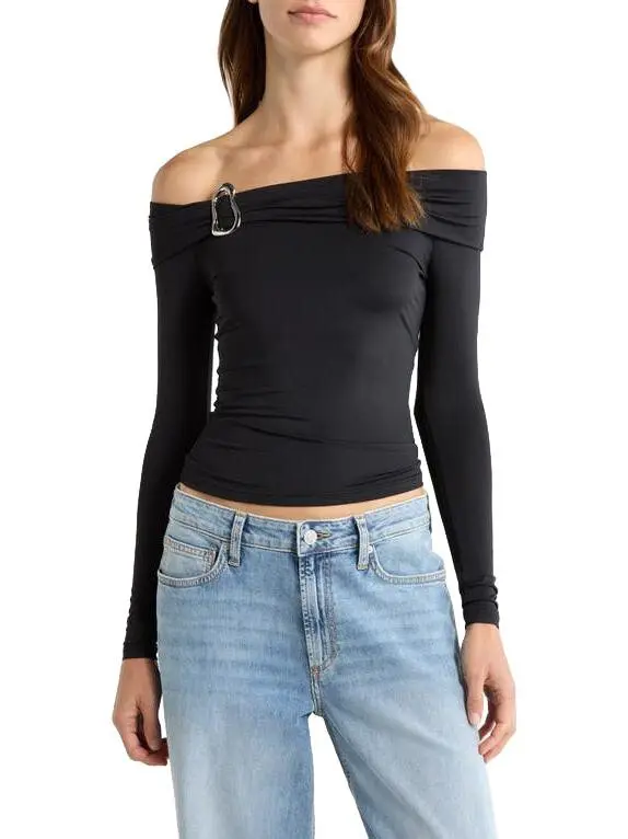 PACSUN Lannie Hardware Off-the-shoulder Top - Black