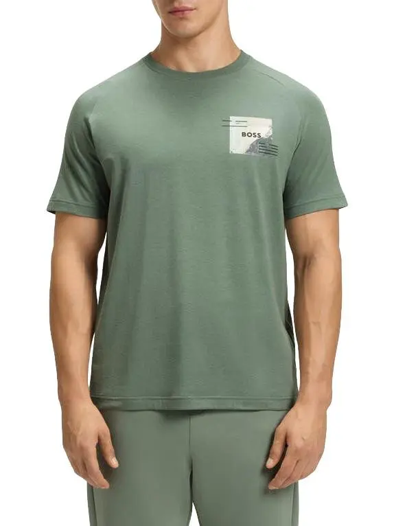 BOSS Stripe Zone Stretch Cotton Blend Graphic T-shirt - Open Green