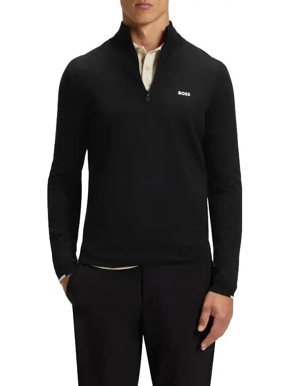 BOSS Quarter Zip Cotton Sweater - Black