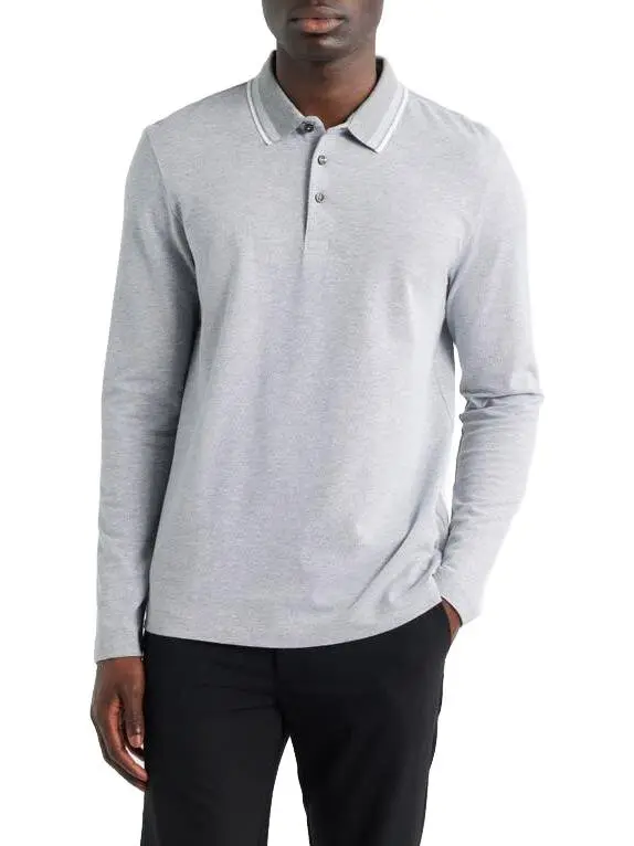BOSS Pittman Long Sleeve Cotton Piqué Polo - Silver
