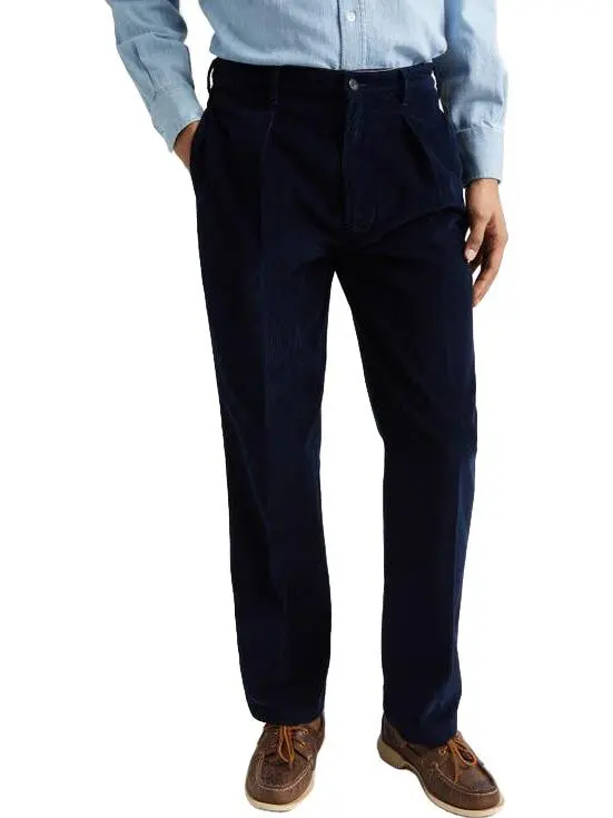 DRAKE'S Cotton Corduroy Relaxed Fit Trousers - Navy