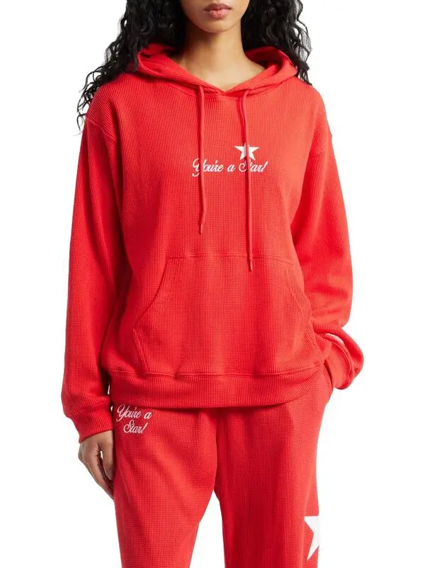 THE MAYFAIR GROUP Waffle Knit Graphic Hoodie - Red