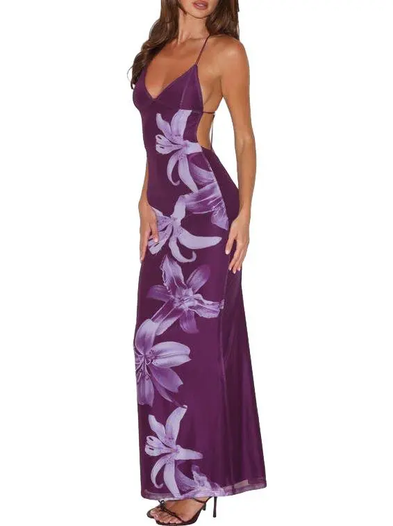 TIGER MIST Floral Mesh Maxi Dress - Purple Orchid