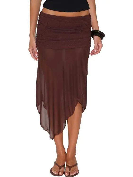 TIGER MIST Mixed Media Asymmetric Skirt - Chocolate