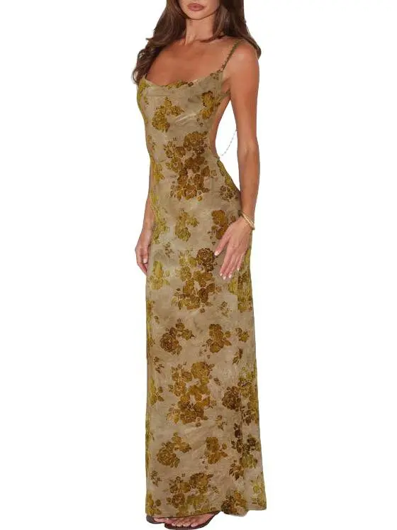 TIGER MIST Sparrow Floral Velvet Burnout Maxi Dress - Green Burnout