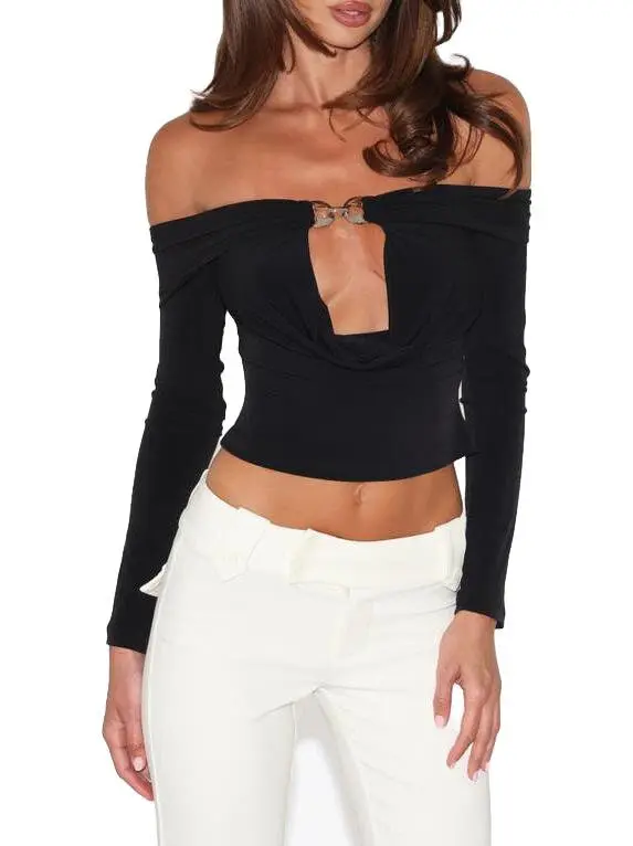 TIGER MIST Off-the-shoulder Cutout Crop Top - Black