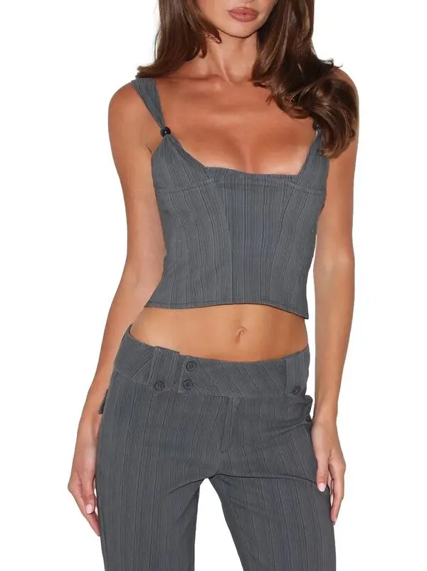 TIGER MIST Kittie Corset Top - Grey Stipe