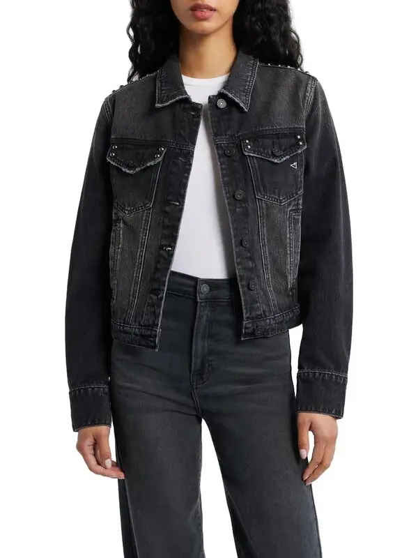 HIDDEN JEANS Stud Detail Denim Trucker Jacket - Onyx