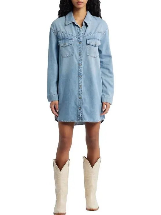 HIDDEN JEANS Oversize Long Sleeve Denim Shirt Dress - Light