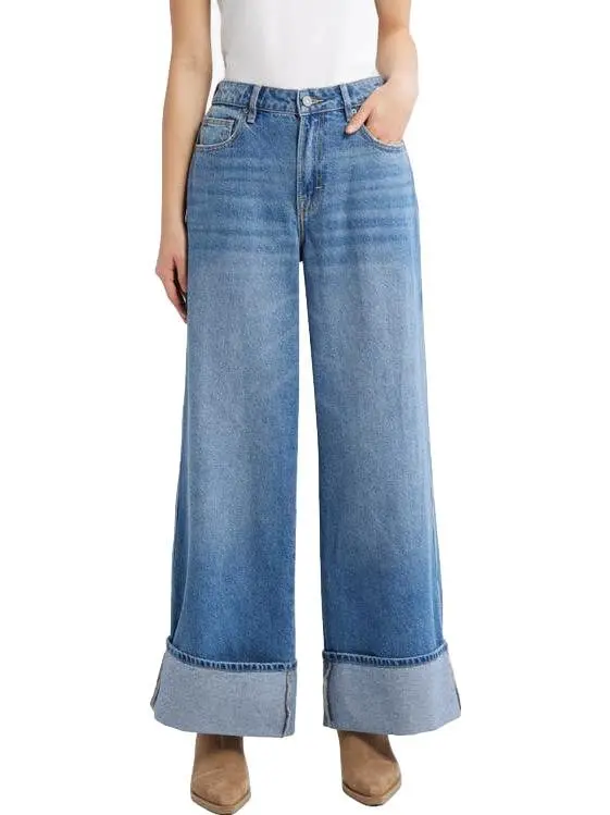 HIDDEN JEANS Cuffed High-waist Wide-leg Jeans - Medium Dark