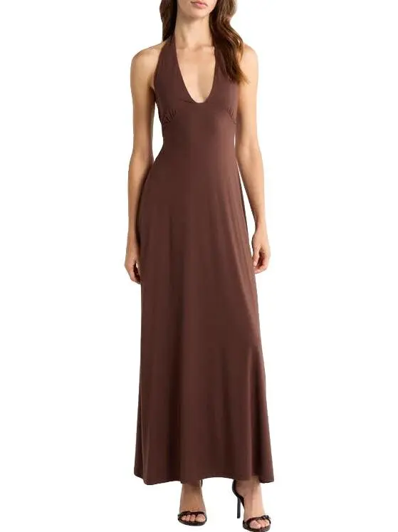 PACSUN Third Charm Alexa Halter Maxi Dress - Brown