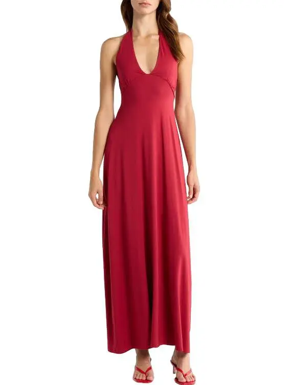 PACSUN Third Charm Alexa Halter Maxi Dress - Wine