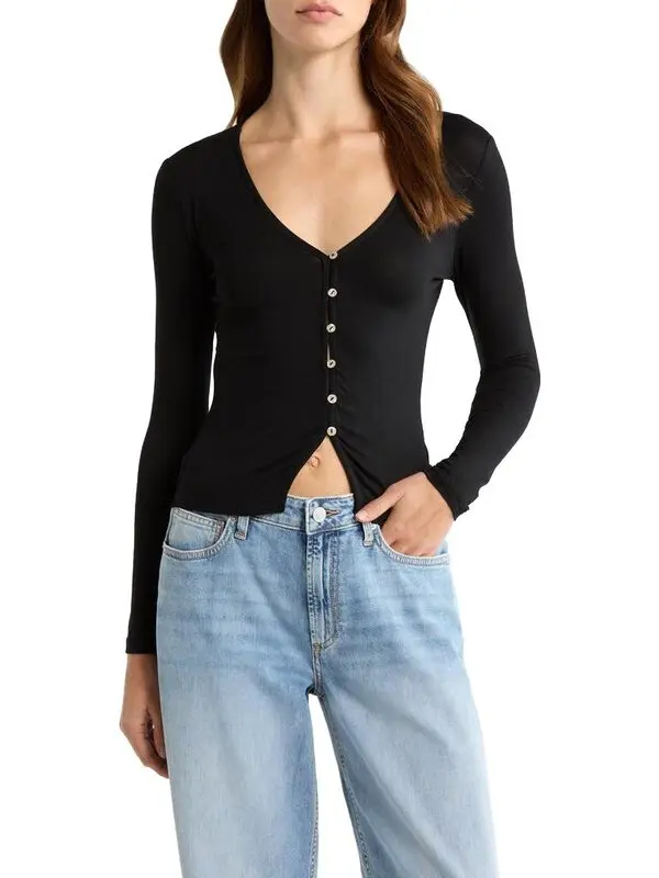 PACSUN Shelby Button-up Knit Top - Black