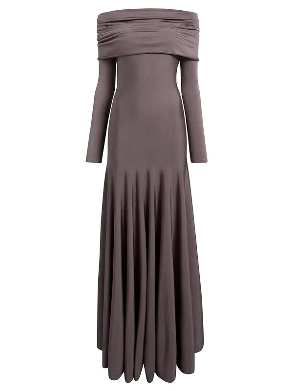 Khaite Genesis Off-the-shoulder Knit Dress - Titanium
