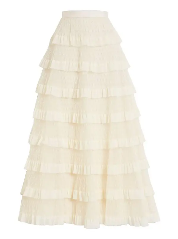 Red Valentino Tiered Point D'esprit Midi Skirt - Ivory