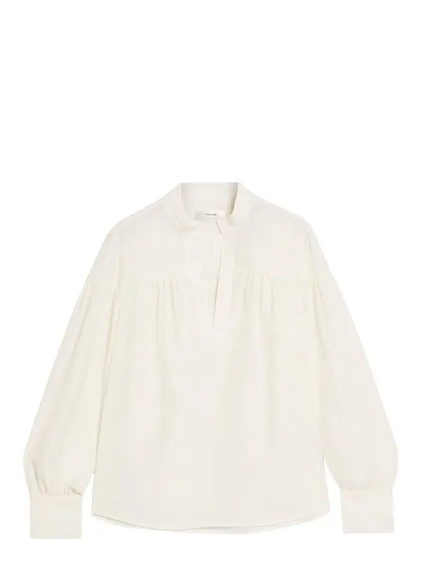 FRAME Gathered Satin-crepe Blouse - Ivory