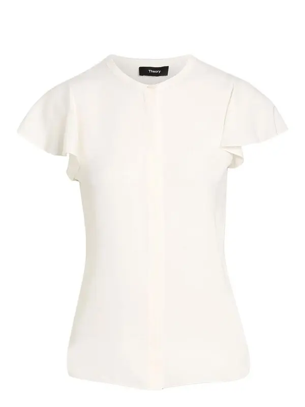Theory Ruffled Silk Crepe De Chine Top - Ivory