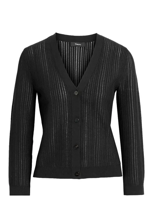 Theory Ribbed Cotton-blend Cardigan - Black