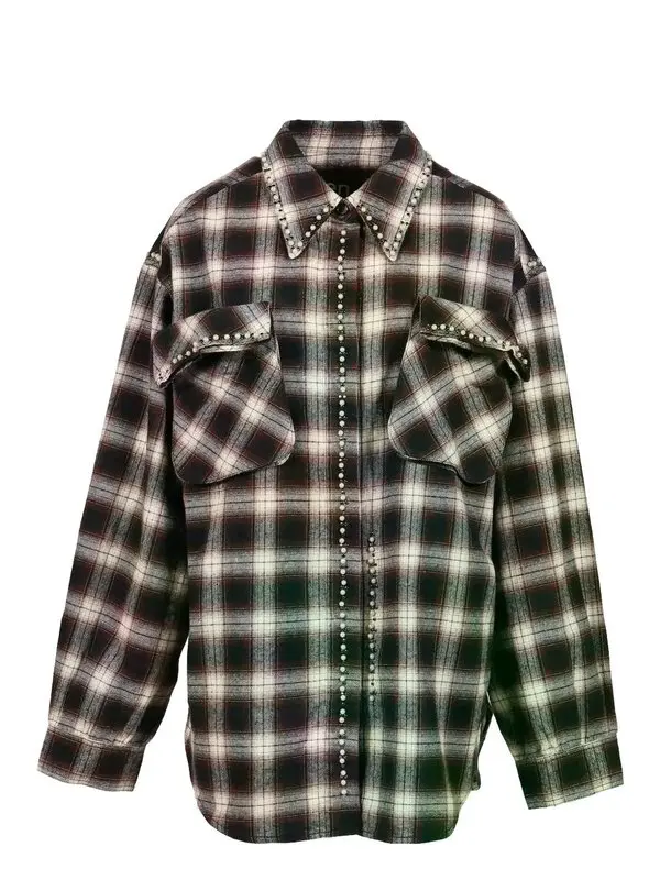 OPEN YY Pearl-embellished Plaid Shirt - Black