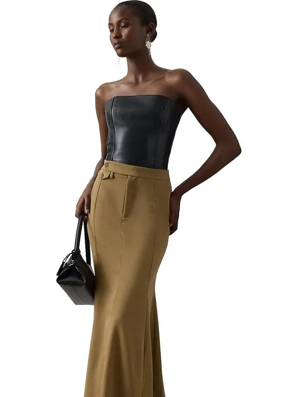 Ralph Lauren Wool Gabardine Flared Skirt - Camel