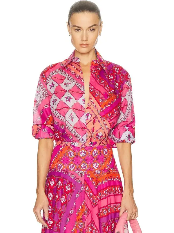 Emilio Pucci Long Sleeve Button Up Top - Corallo & Fuxia