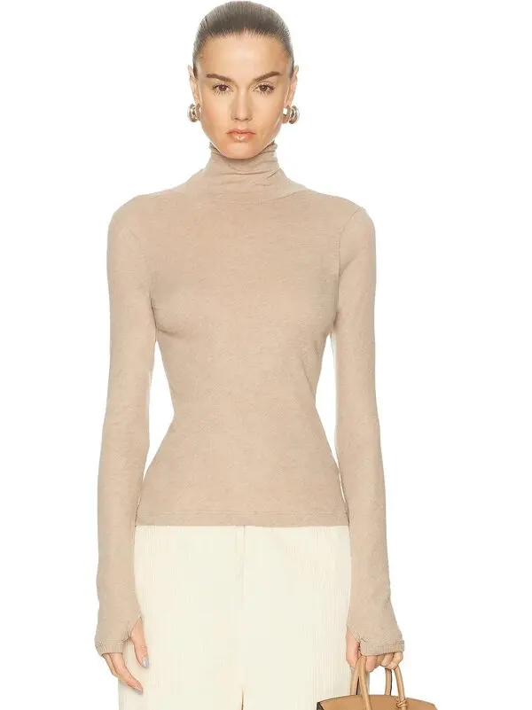 Enza Costa Cashmere Jersey Turtleneck Sweater - Khaki
