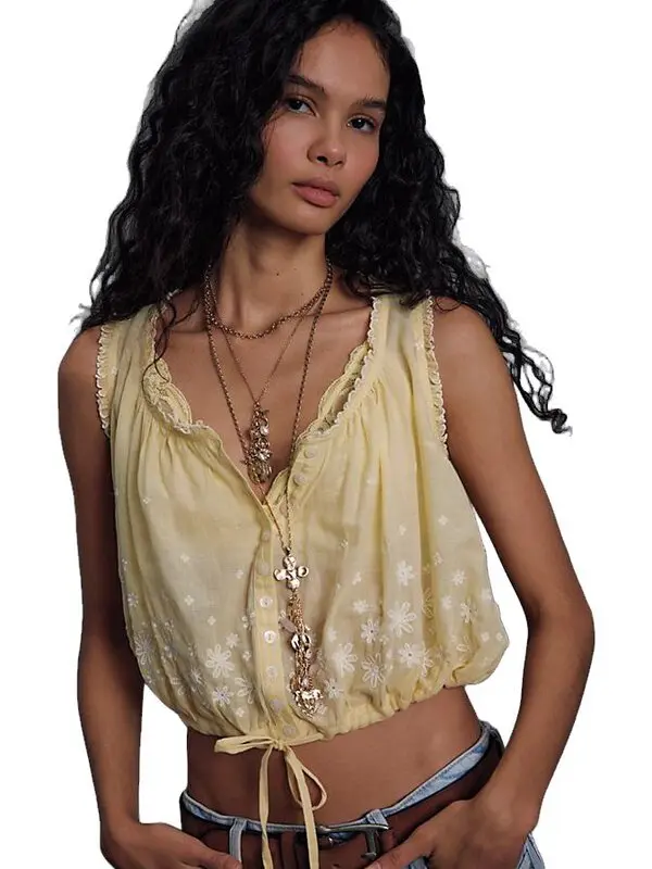 Free People Cherry Scallop Top - Double Butter